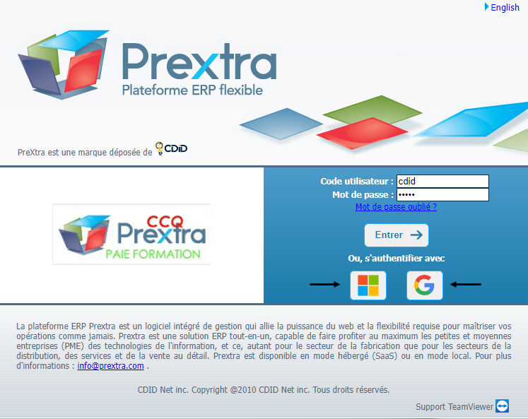 Identification Microsoft ou Google avec Prextra - Prextra